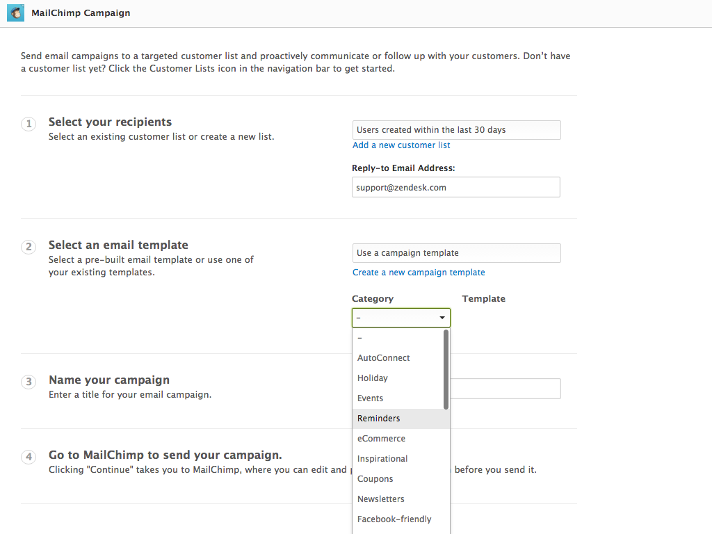 Mailchimp Campaign App Integration with Zendesk Support